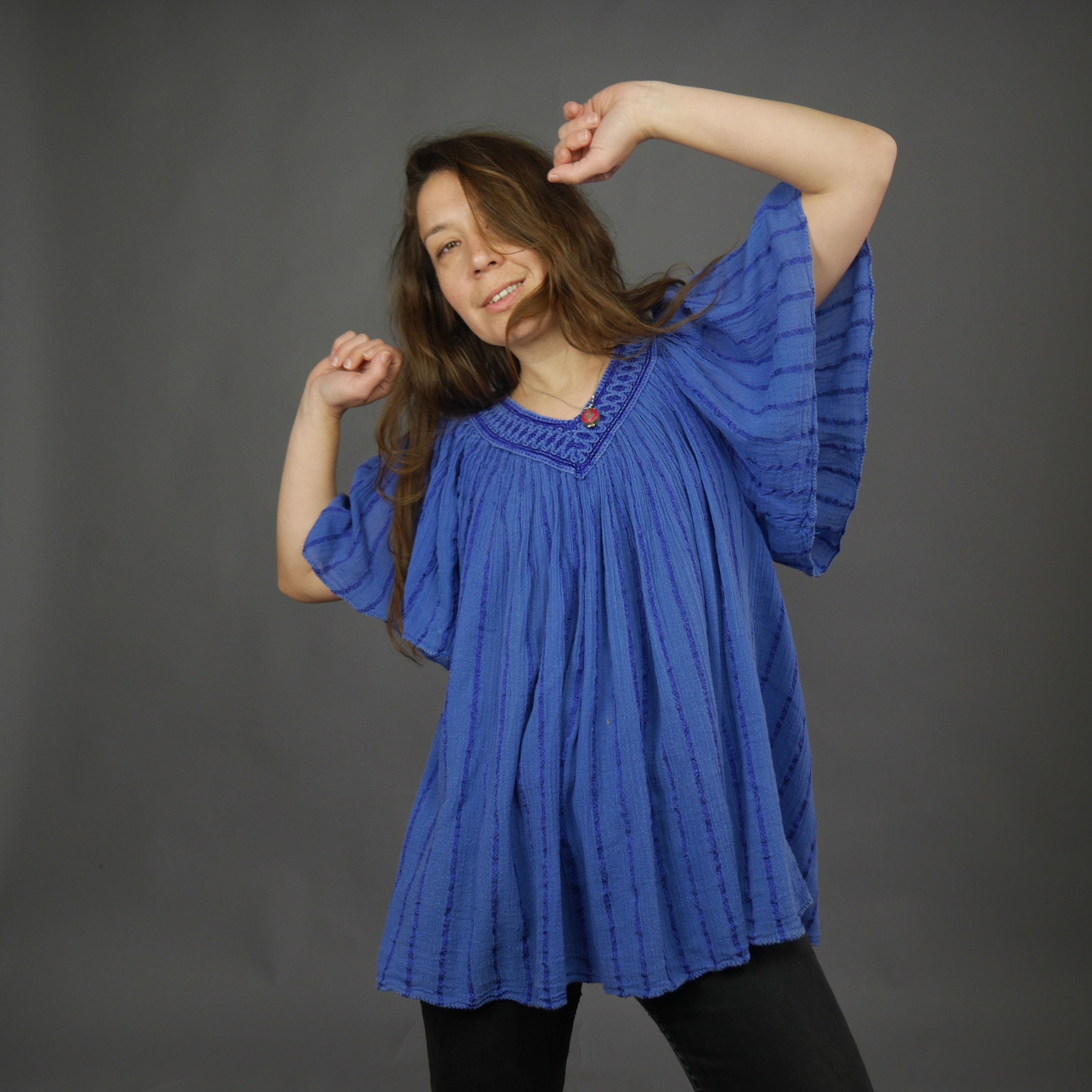 Vintage Blue Greek Gauze Tunic Mini Summer Dress Angel Sleeves - Etsy