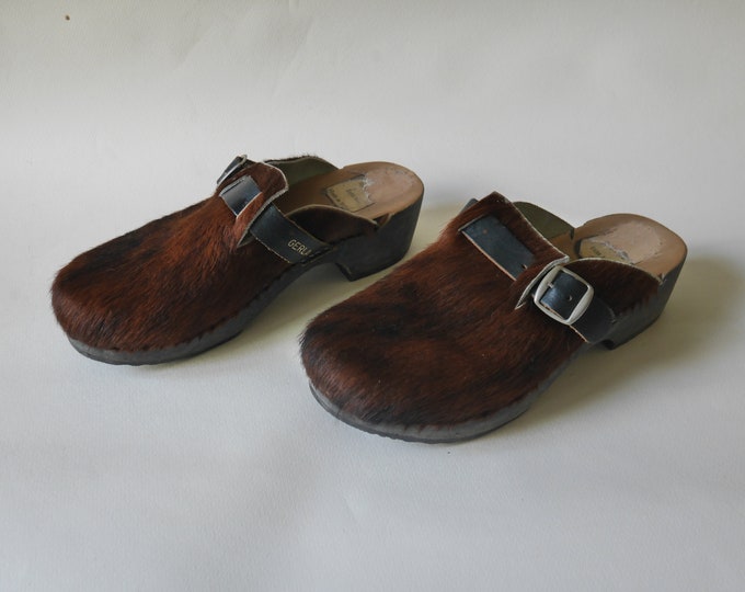 Holland Hair FUR Clogs by Gerla Men's Vintage Rustic Style Clogs Wooden ...