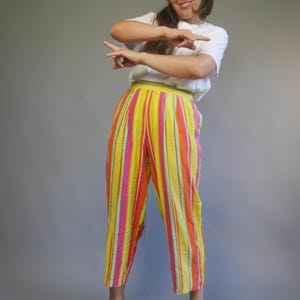 Bold Striped Tapered Pants Colorful Bright Stripes Vintage 80s Viscose ...