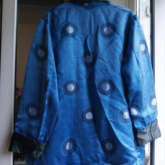 Blue black Chinese lounge robe Satin kimono Smoking j… - Gem
