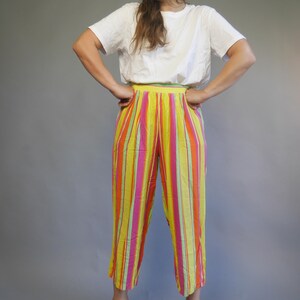 Bold Striped Tapered Pants Colorful Bright Stripes Vintage 80s Viscose ...