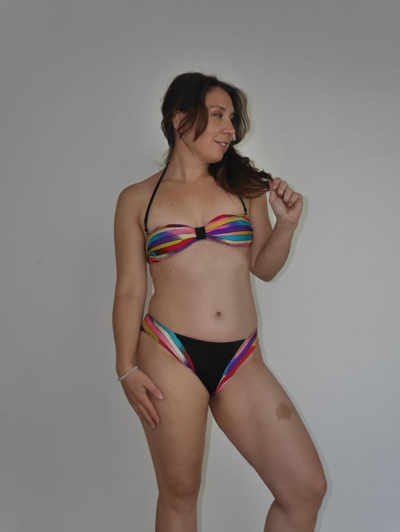 Bandeau bikini 80s Vintage two peace BIKINI High cut … - Gem