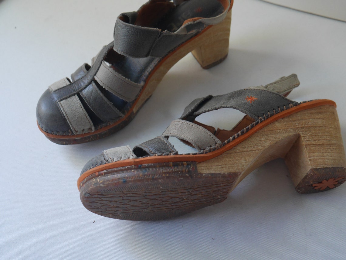 Leather Wooden Clogs Sandals the Art Company Clogs Rubber Platform ...