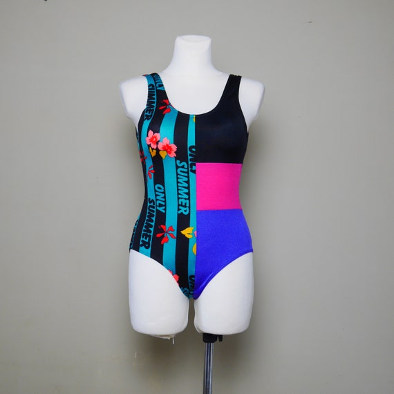 High leg vintage 1980s swimsuit Glam 80s One piece ta… - Gem