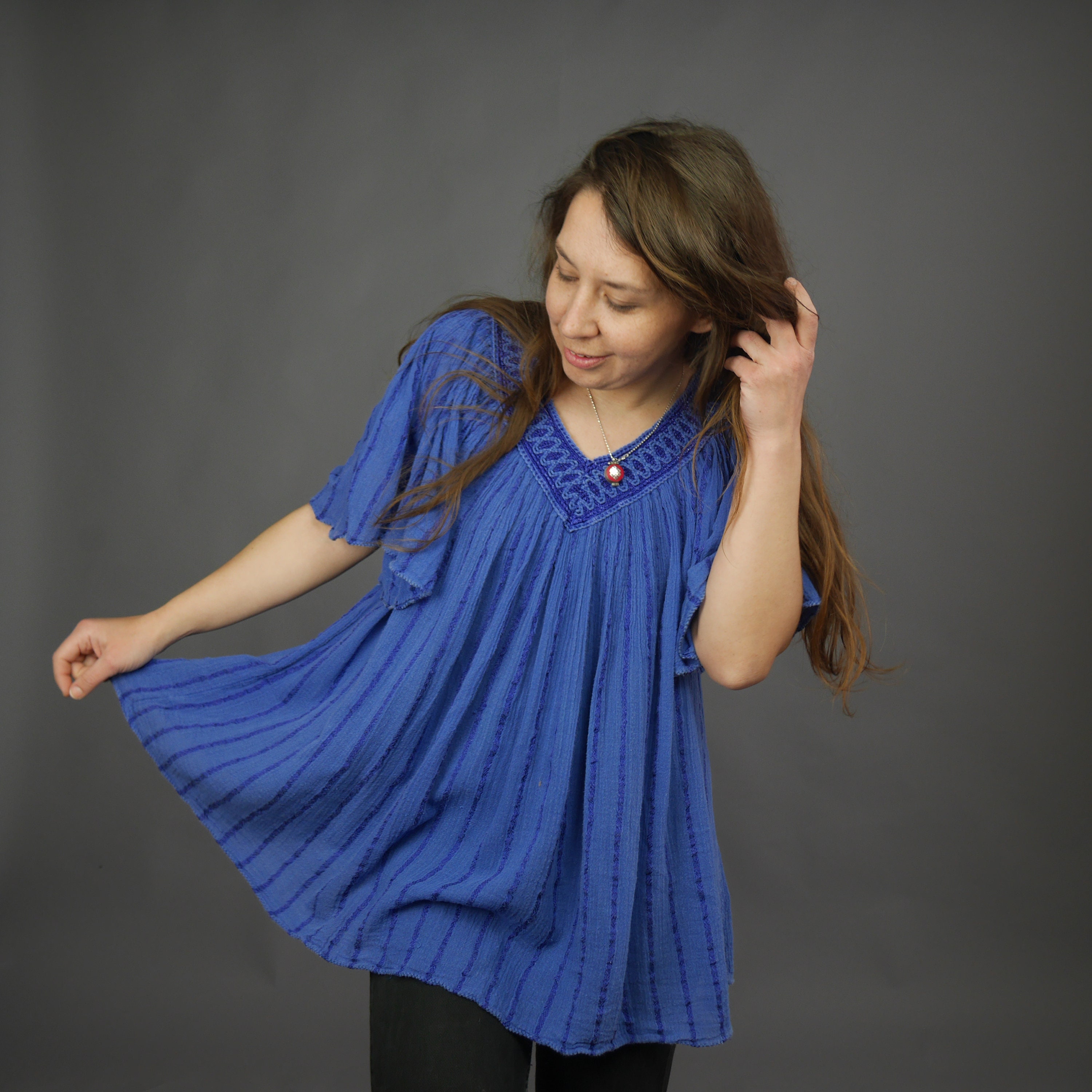 Vintage Blue Greek Gauze Tunic Mini Summer Dress Angel Sleeves - Etsy