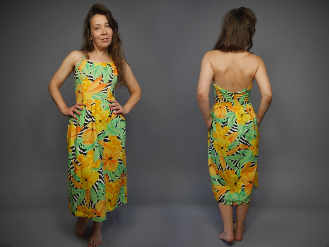Tropic Print Sundress Vacation Halter Sundress Vacation Backless Dress ...
