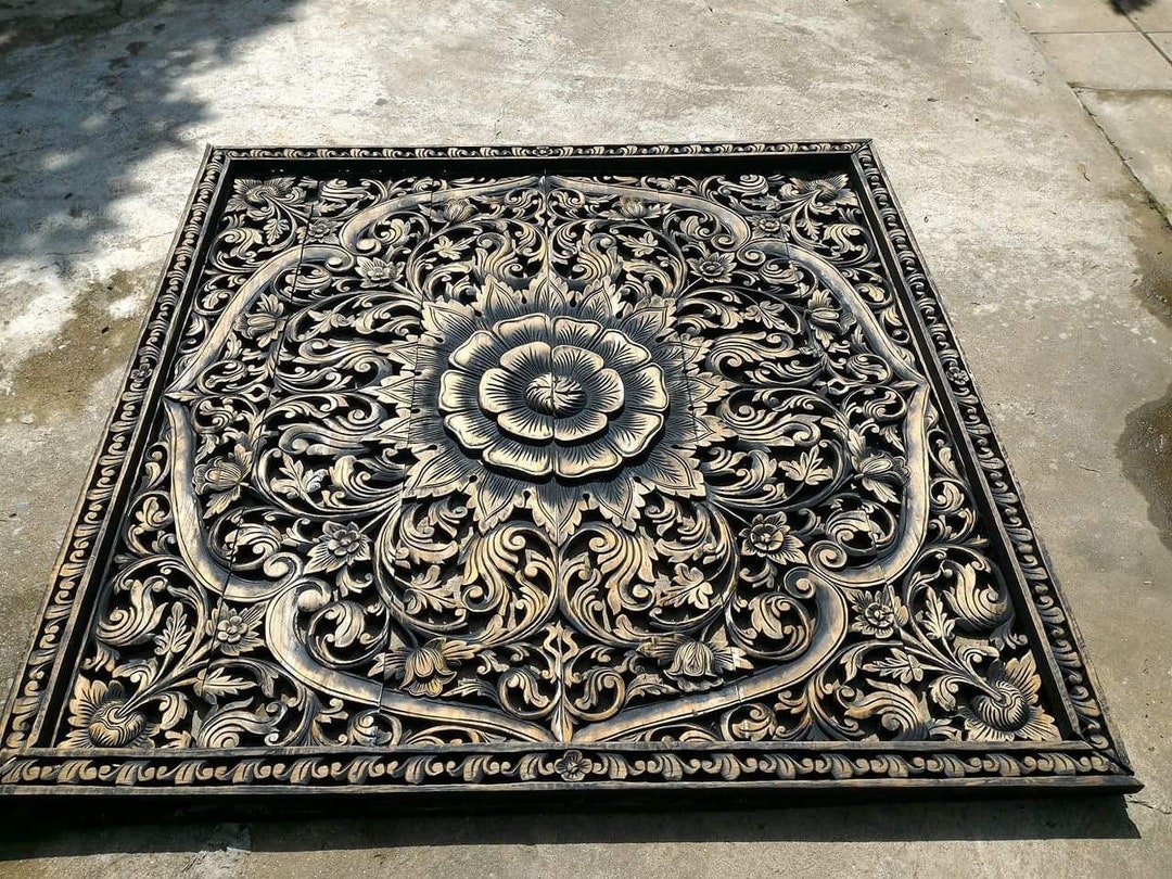 King Size Bed Headboard 8ft Carved Carving Teak Wood Art Panel - Etsy