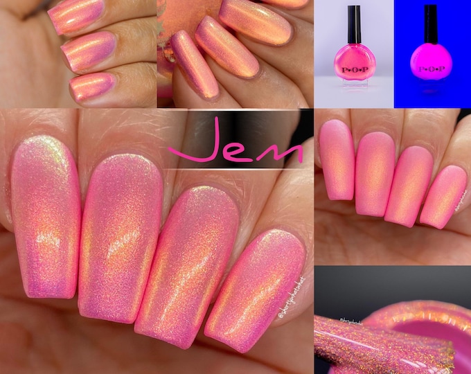 Pop Polish Jem Neon Mylar Slick Cotton Candy Pink Fuchsia Violet Gold Green Multichrome Nail