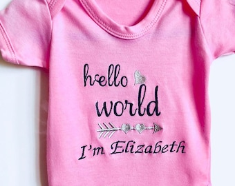 Hello World Personalised Baby Vest | Etsy UK