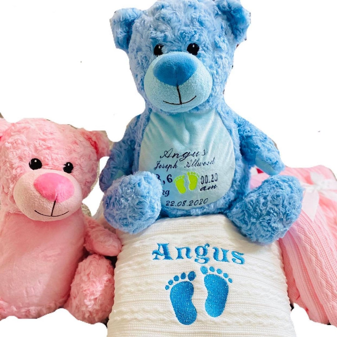 Personalised Teddy & Blanket Gift Pack Embroidered Baby,girl Boy Name ...