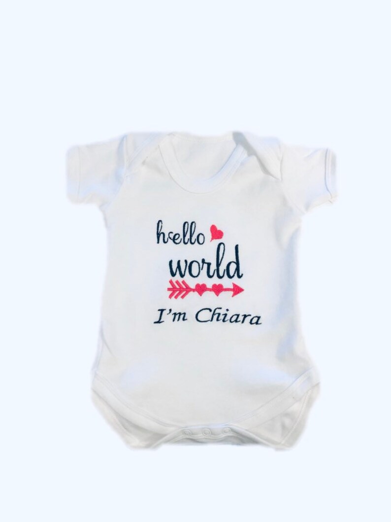 Personalized Hello World Baby Grow, Embroidered Cotton Bodysuit - Etsy UK