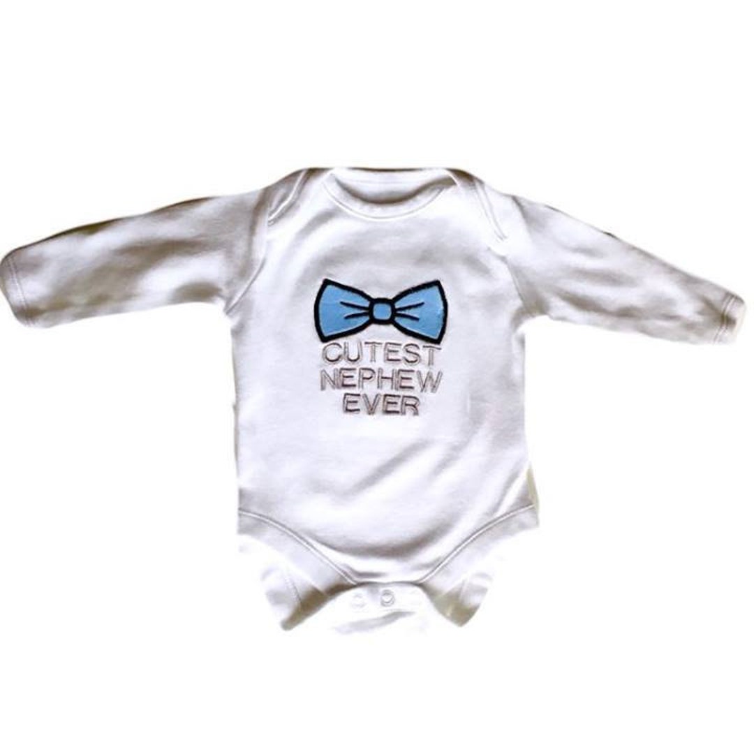Baby Vest, Bodysuit,grow,outfit Cutest Nephew Ever Personalised Bow New ...