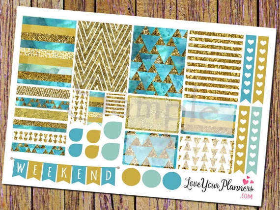 LAURA Teal Gold Glitter Planner Stickers Weekly Planner | Etsy