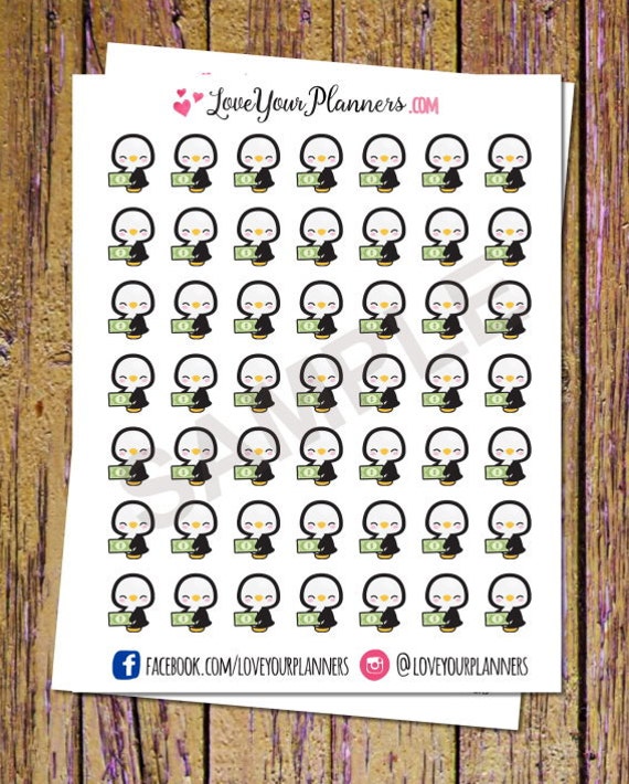 49 Kawaii Penguin Pay Day Planner Stickers Penguin Stickers | Etsy