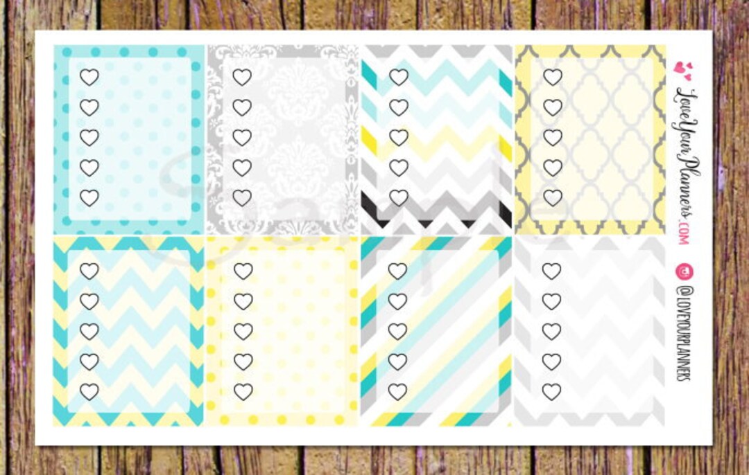 HAPPY TEAL Yellow Grey Full Box Checklist Planner Stickers Full Box ...