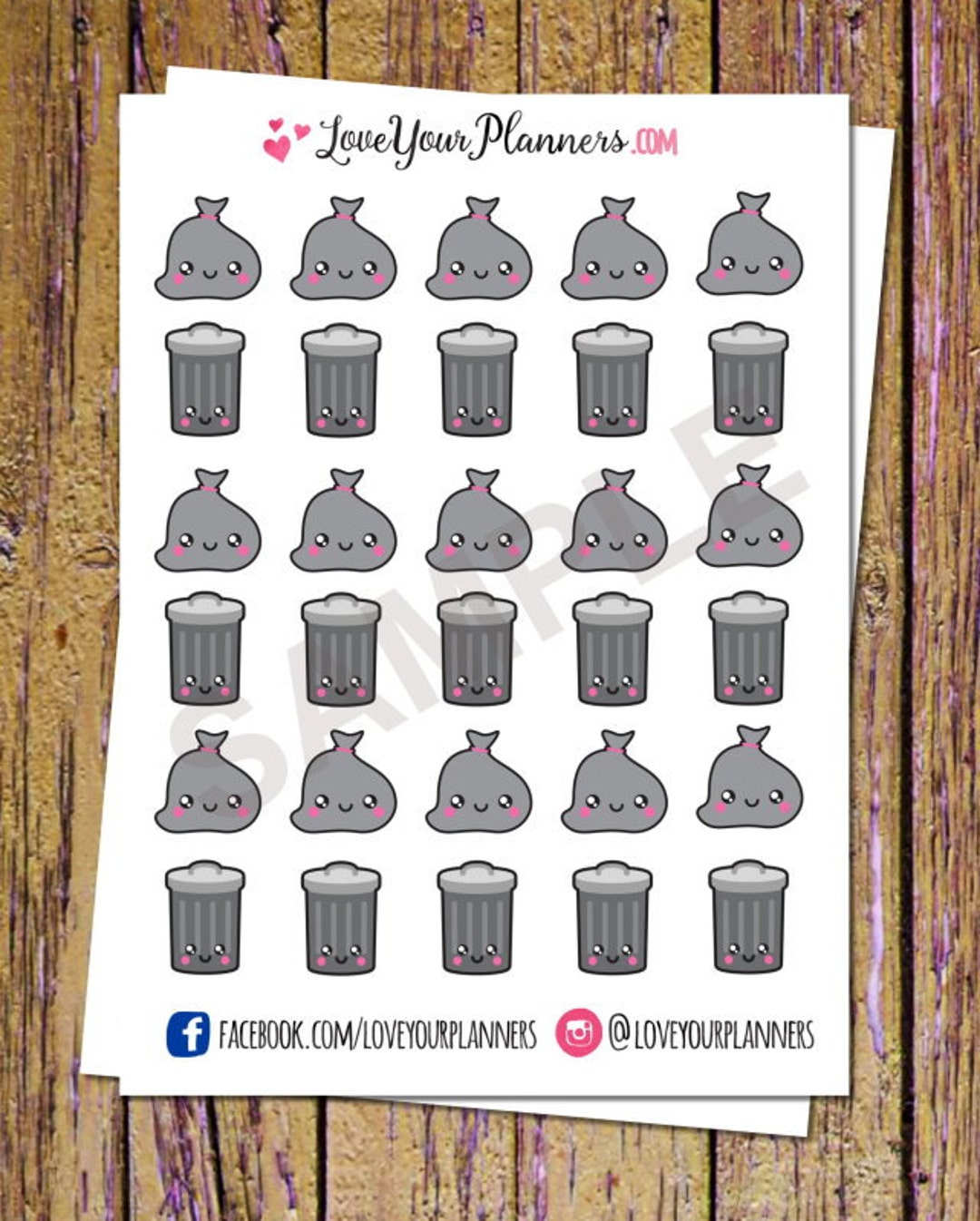 30 Kawaii Trash Planner Stickers Trash Can Stickers Trash Bin Trash ...
