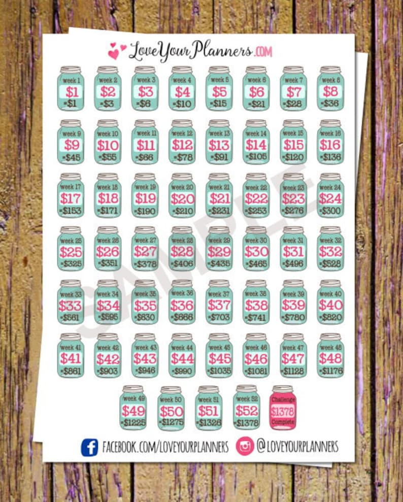 52 Week Savings Challenge Planner Stickers Savings Stickers - Etsy