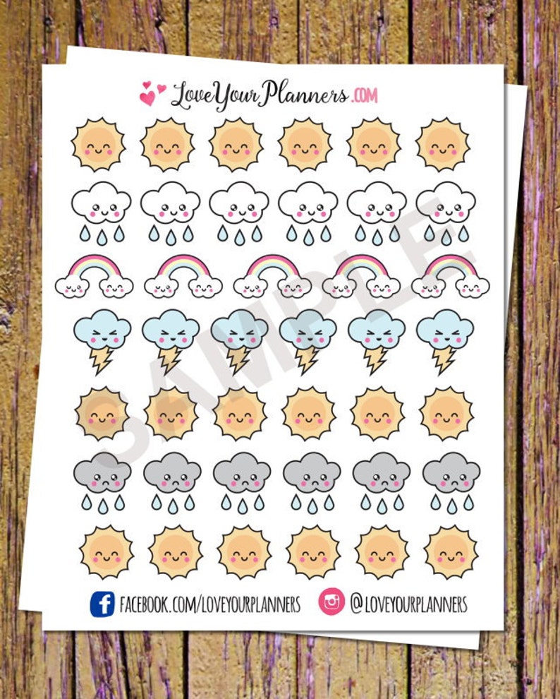 41 Kawaii Weather Planner Stickers Weather Stickers Functional | Etsy