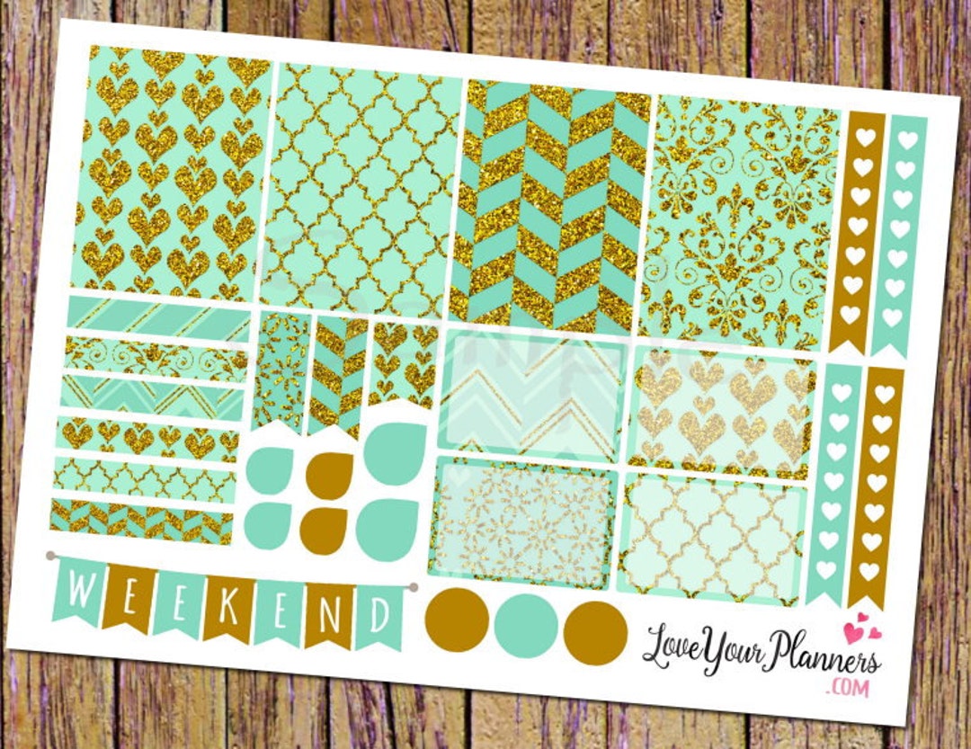 SIENNA Mint Gold Glitter Planner Stickers Weekly Planner Stickers ...