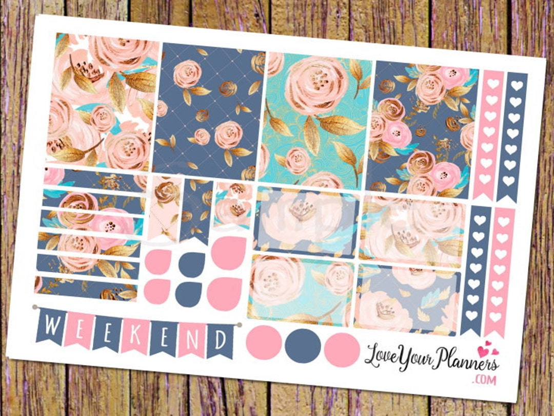 SOPHIA Pink Gold Floral Planner Stickers Floral Stickers Weekly Planner ...