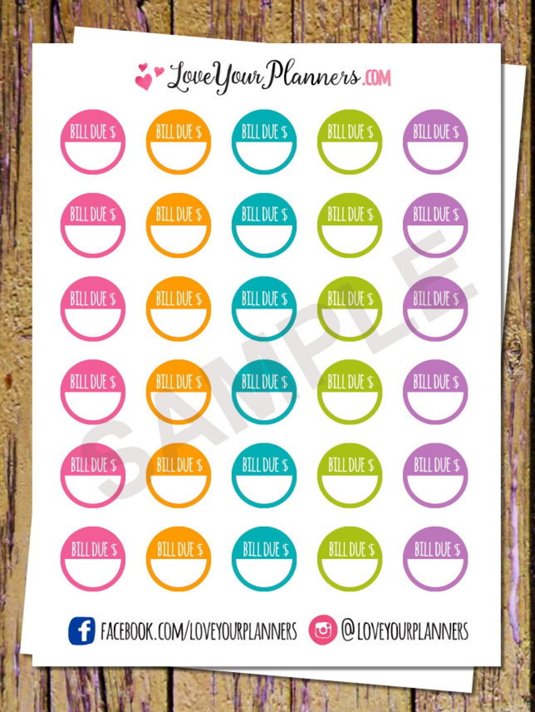 30 Bill Due Stickers Bill Due Planner Stickers Functional Stickers Icon ...