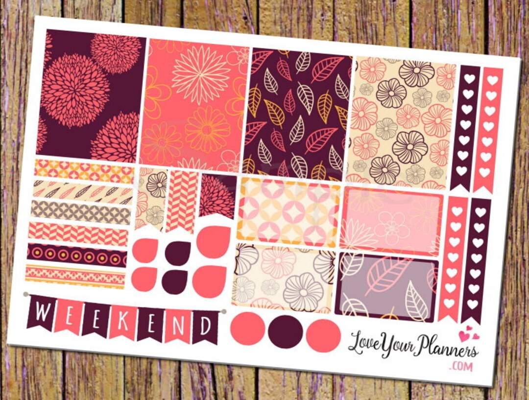 EVELYN Beautiful Pink and Purple Floral Planner Stickers Weekly Planner ...