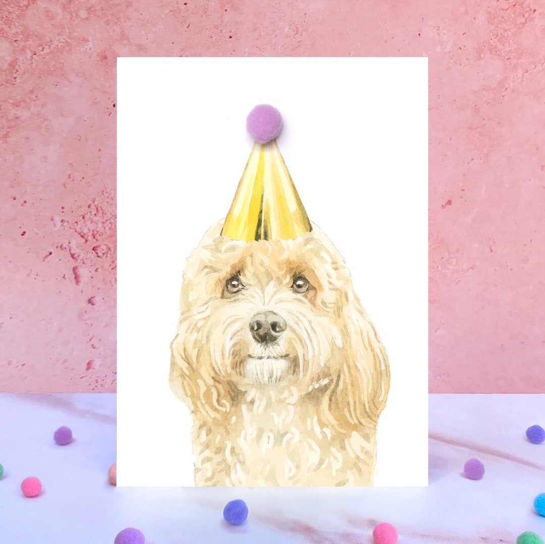 Apricot Cavapoo Pompom Birthday Card - Etsy