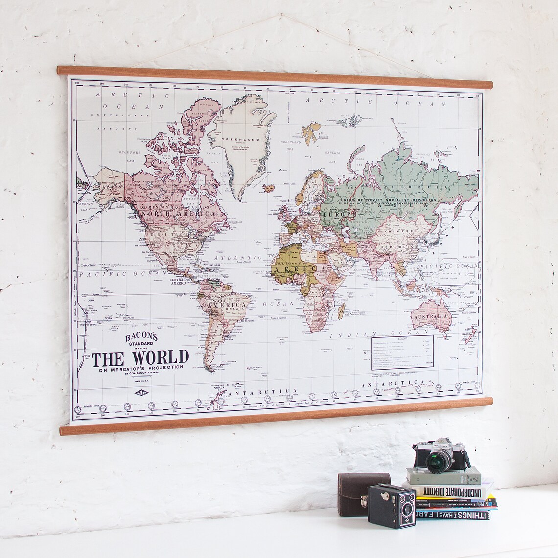 Pull Down Wall Map - World Map (white) - Old World Map - School Chart ...