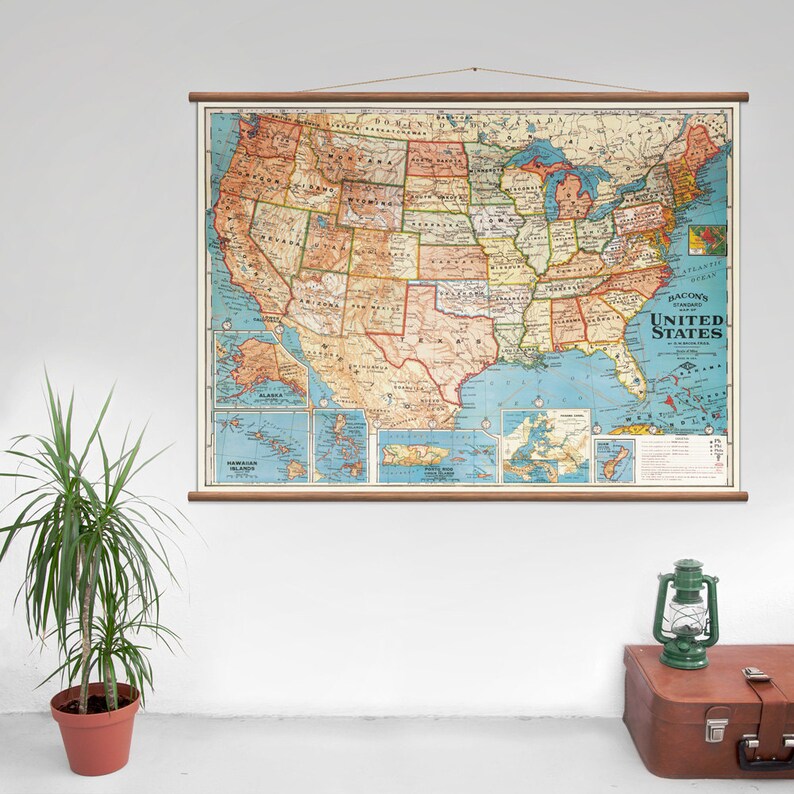Pull Down Wall Map United States America - Etsy