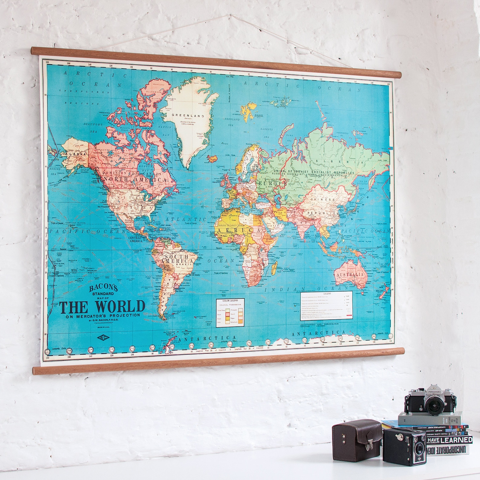 Pull Down Wall Map the World 40x53 - Etsy