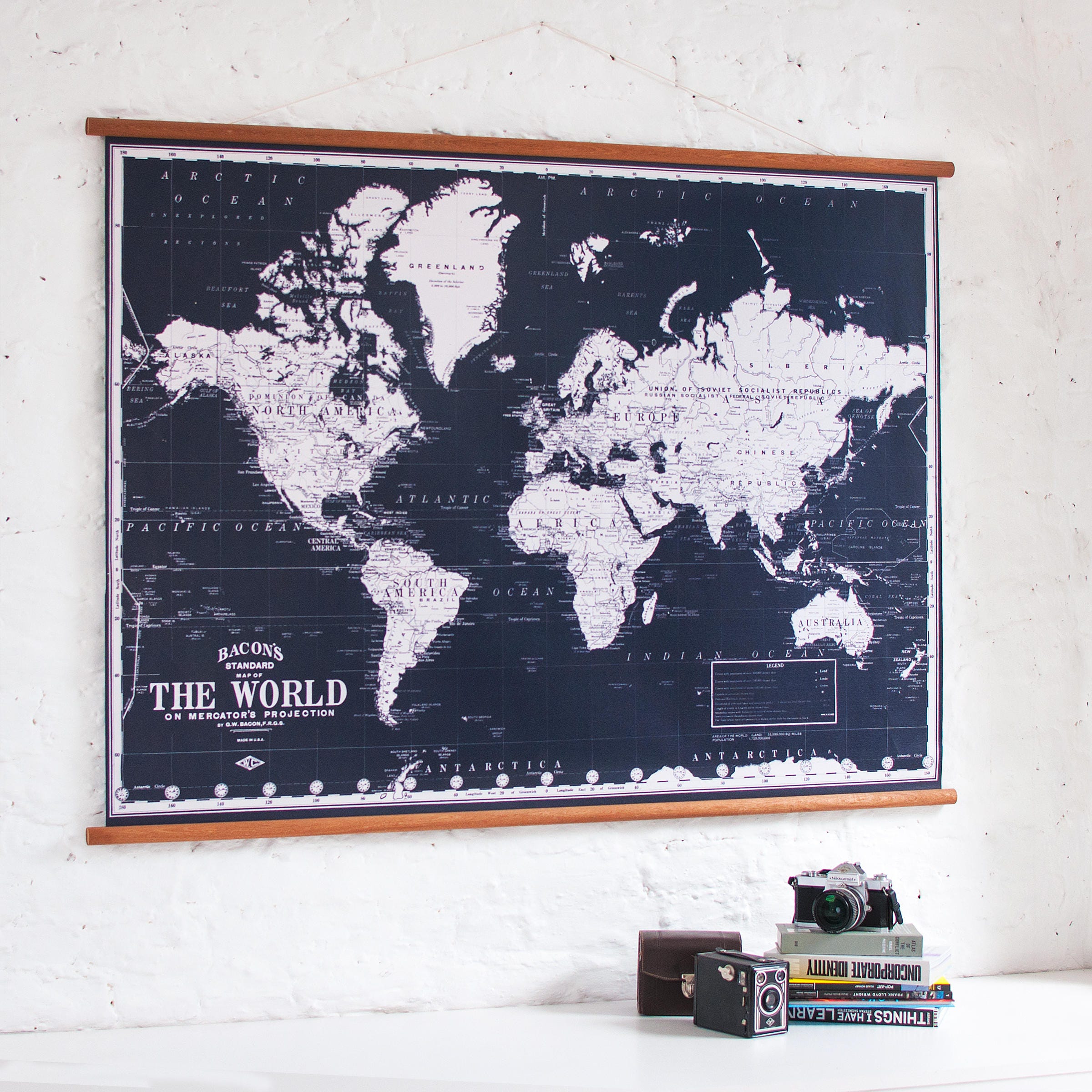 Pull Down Wall Map - World Map (black) - Old World Map - School Chart ...