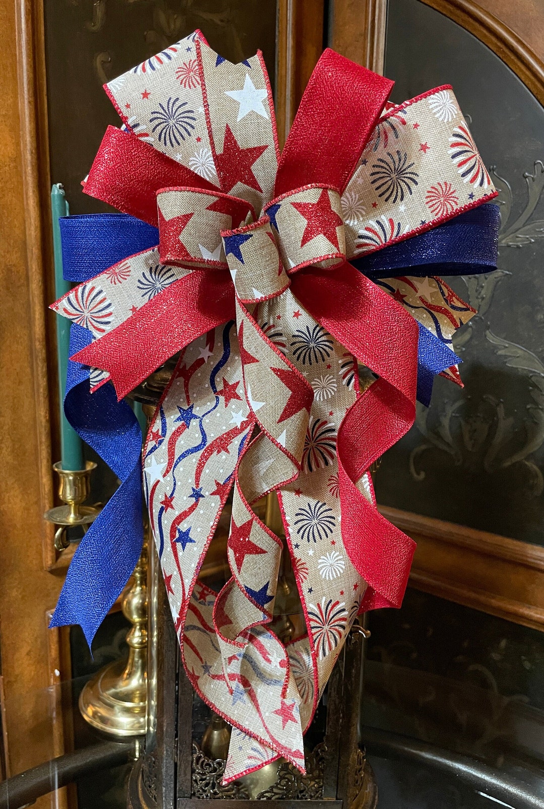 Wreath Bows, Patriotic Bow, USA Bow, Lantern Bow, Shooting Stars and ...