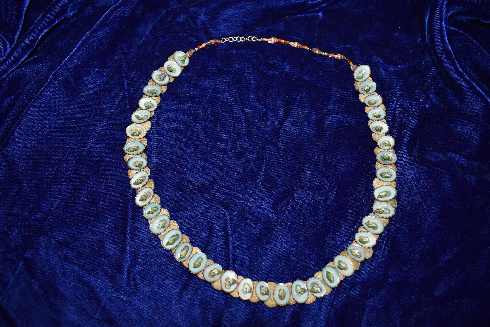 Vintage Polynesian Blue Brown Sea Shell Necklace 24", Vintage Handmade ...