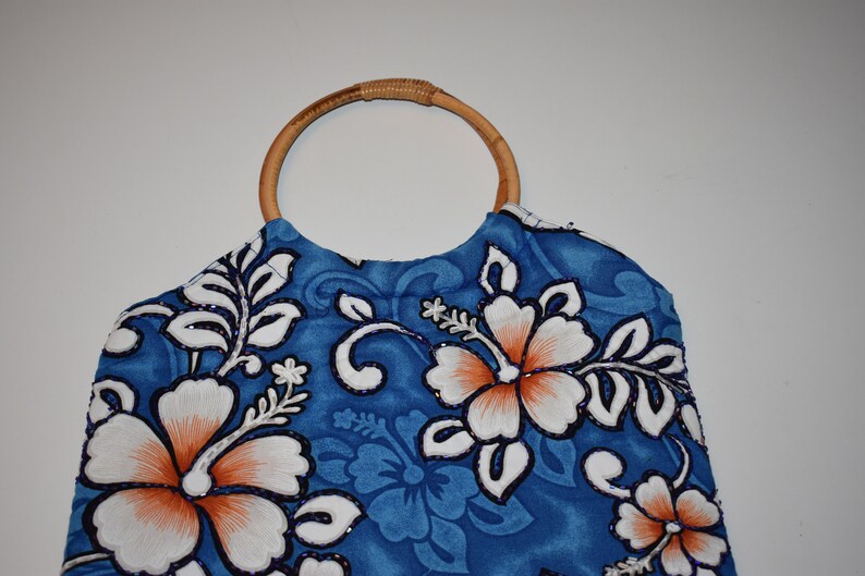 Vintage White Hibiscus Flower Hawaiian Print Purse Bamboo - Etsy