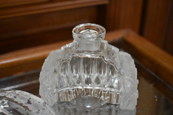 Vintage Clear Glass Etched Rose Design Perfume Bottle… - Gem