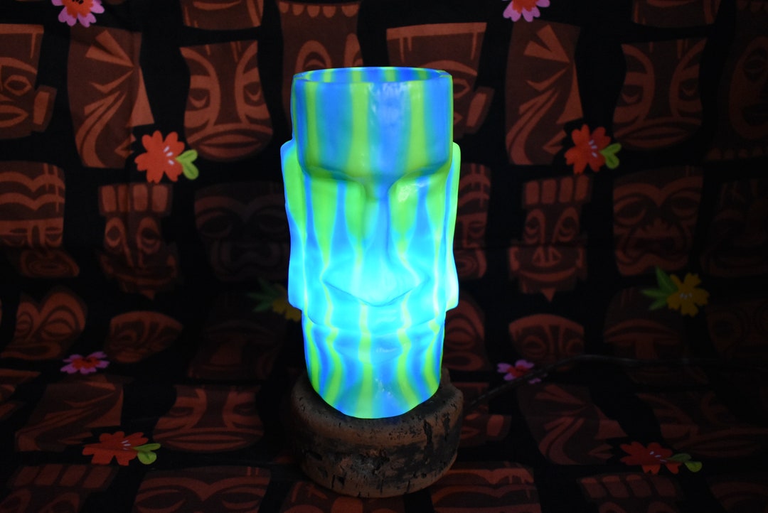 Moai Blue Green Repurposed Plastic Tiki Mug Turned Into a LED Bar Light ...