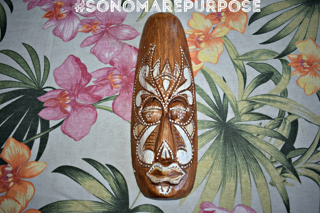 Hand Carved Head Tiki Totem Mask, Mid Century Tiki, Hawaiian Tiki God ...