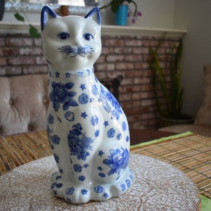Vintage Delft Blue Style Ceramic Unbranded Cat/kitten Floral/flower ...