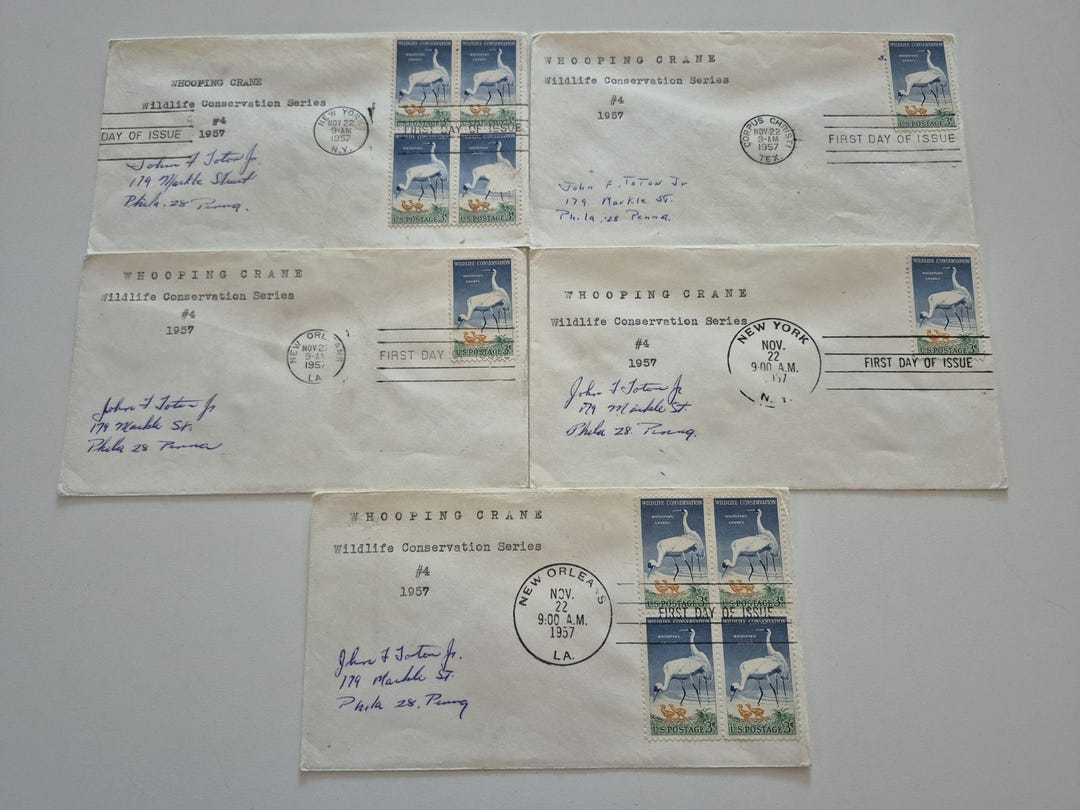 Lot of 5 Vintage 1957 Whooping Crane Wildlife Conservation Series Stamp ...