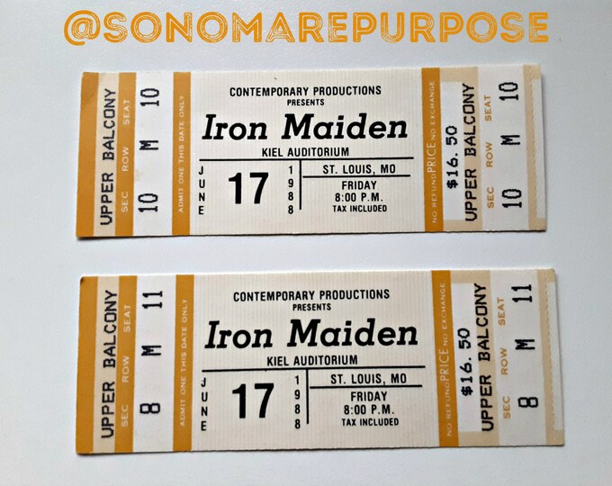 Lot of 2 Iron Maiden UNUSED 1988 Concert Ticket Kiel Auditorium ST ...