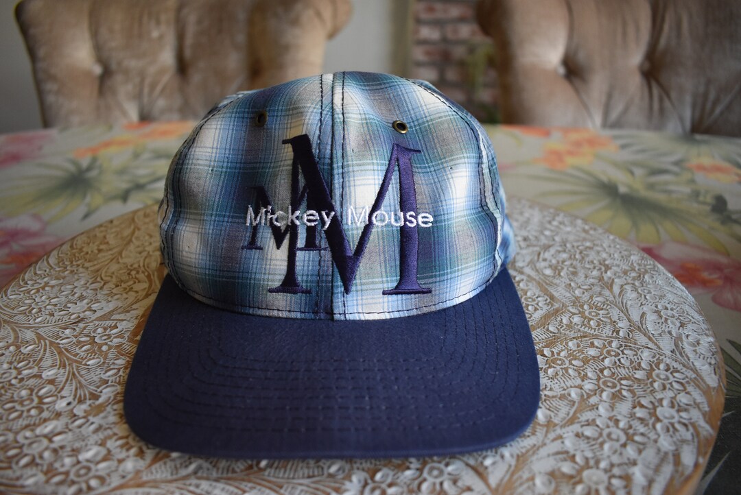 The Disney Store Mickey Mouse Blue Plaid Snap Back One Size Hat Cap ...