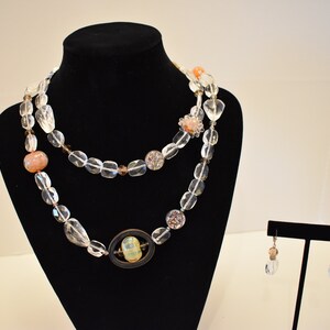 Faceted Rock Crystal Necklace and Earring Set, Hand Knotted With Frech ...