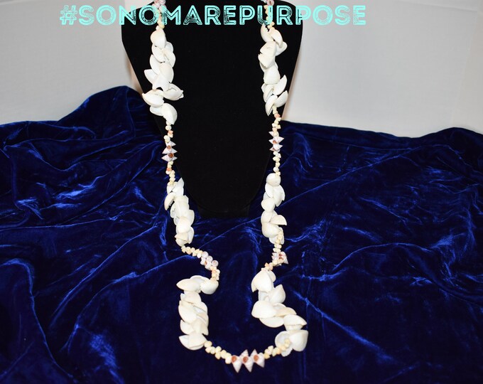 Vintage Polynesian White Sea Shell Necklace 48", Vintage Handmade ...
