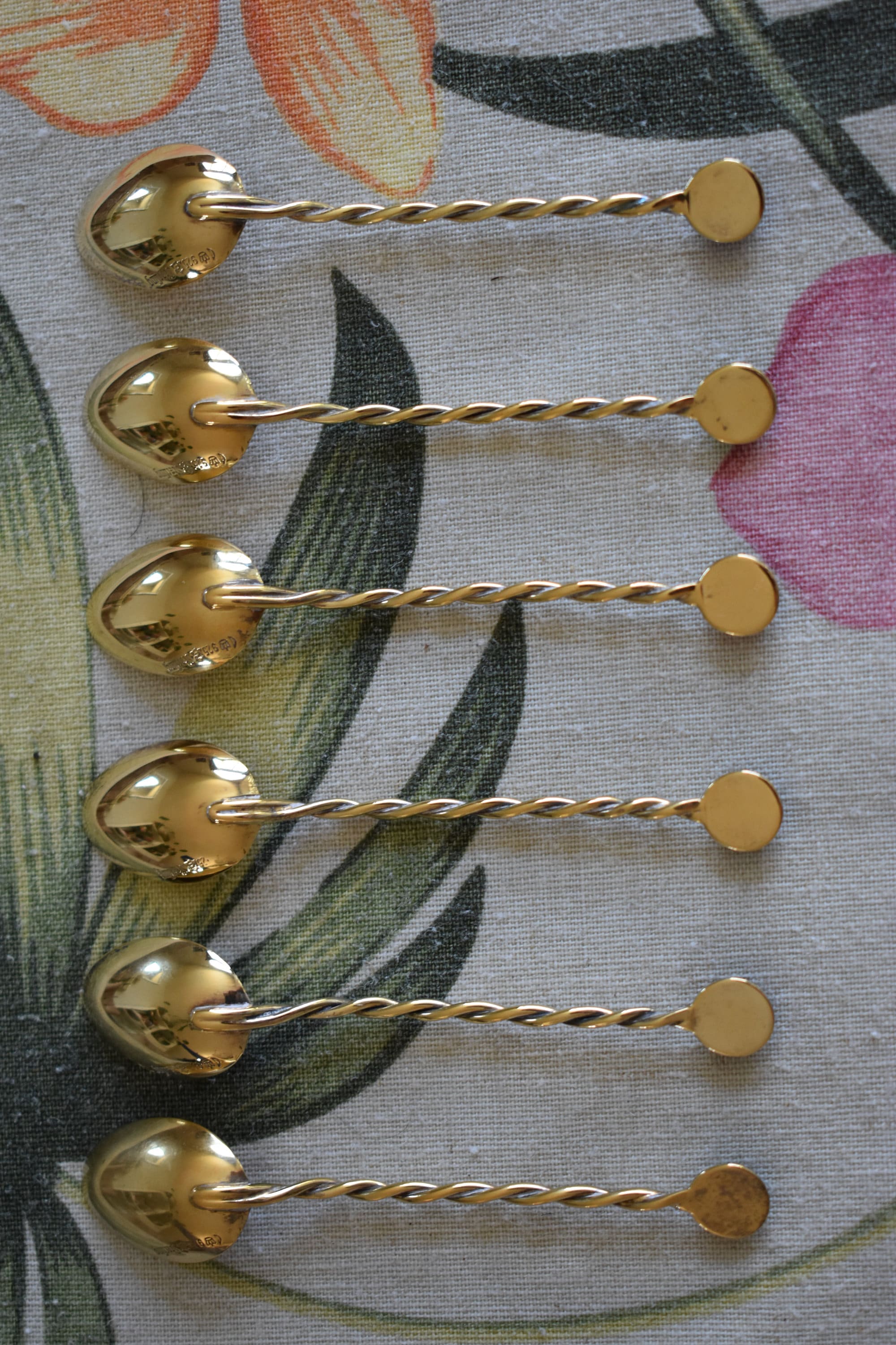 Set of 6 Vintage .925 Sterling Gold Plated Tea Spoons with Gem | Etsy