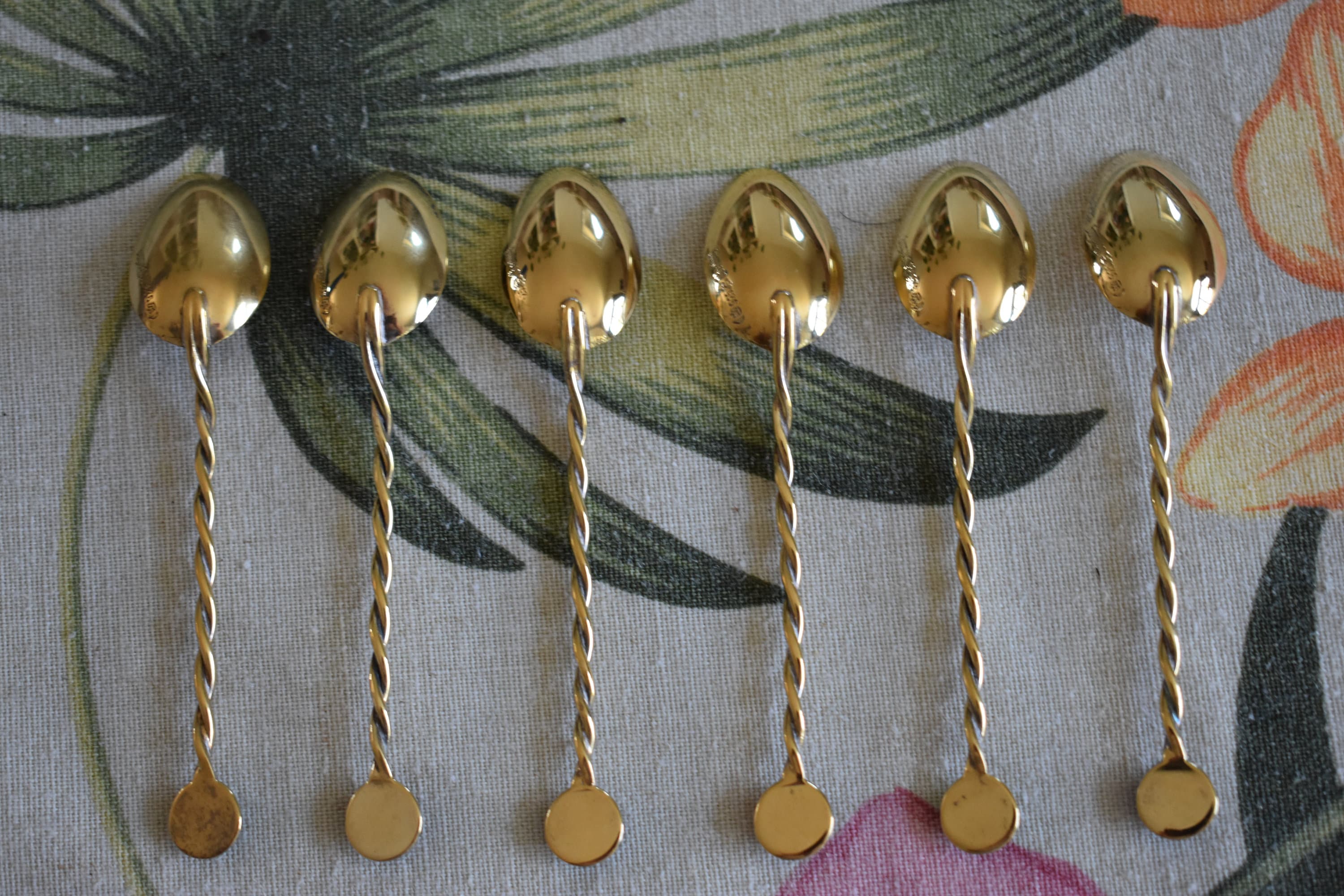 Set of 6 Vintage .925 Sterling Gold Plated Tea Spoons with Gem | Etsy