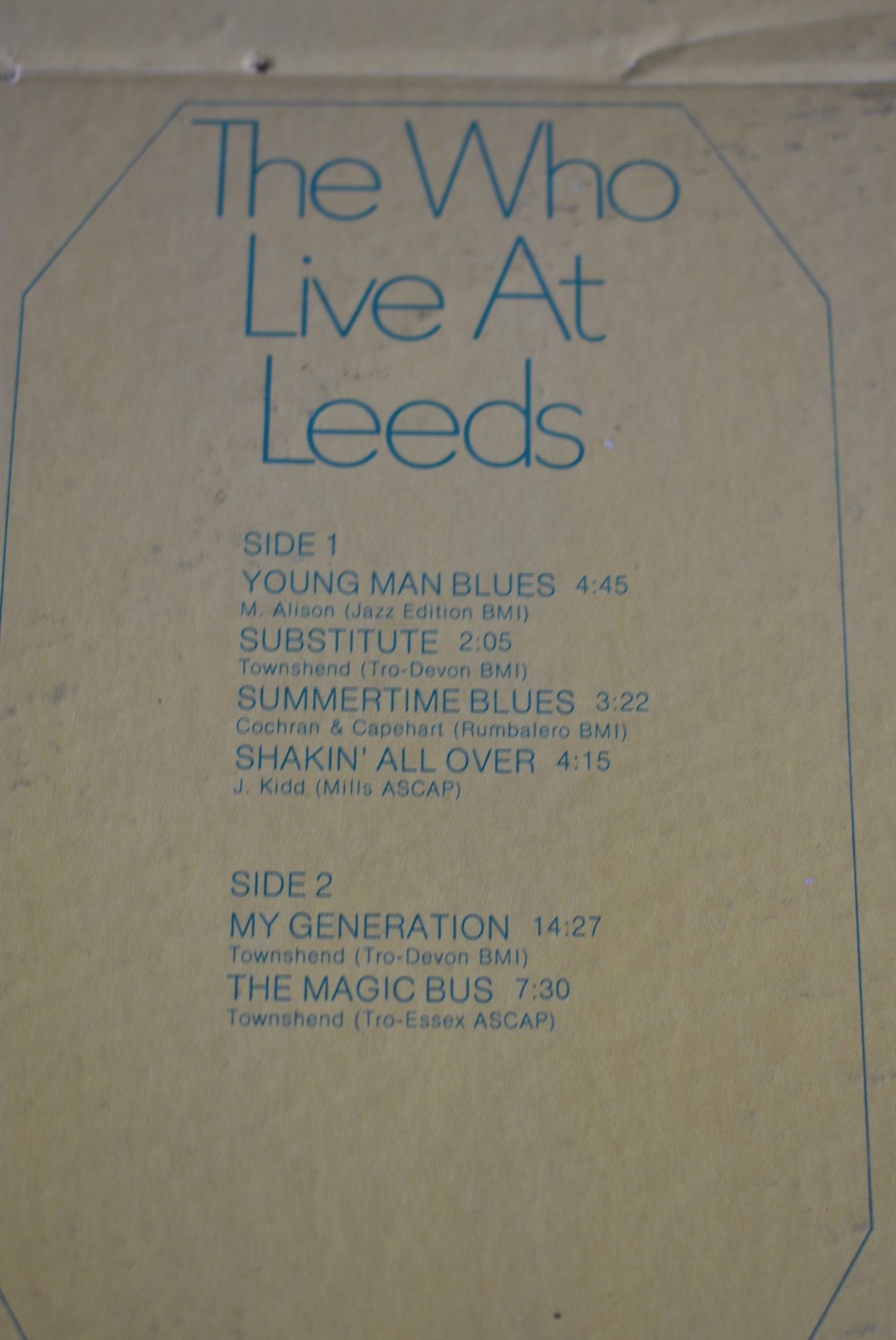 Vintage the Who Live at Leeds 1980 Vintage Album Record, the Who Music ...