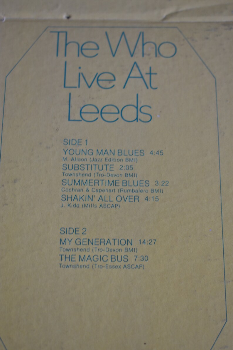 Vintage the Who Live at Leeds 1980 Vintage Album Record, the Who Music ...