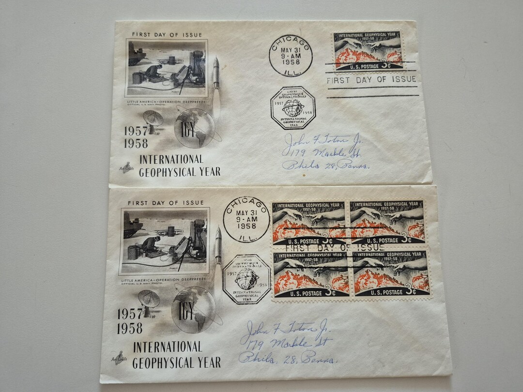 Lot of 2 Vintage 1958 International Geophysical Year Stamp First Day ...