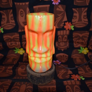 Moai Yellow Orange Repurposed Plastic Tiki Mug Turned Into a LED Bar ...