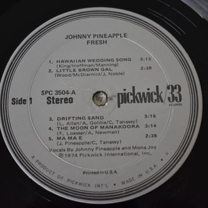 Vintage Original Hawaiian Vinyl Record Album, Fresh Johnny Pineapple ...